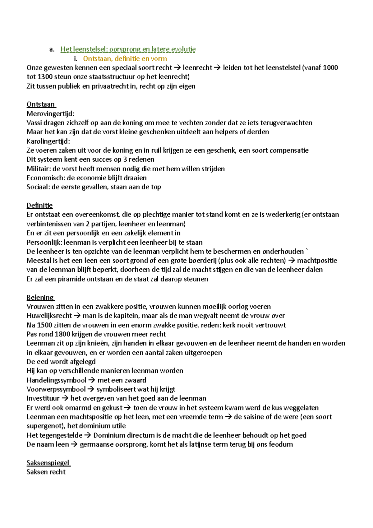 notities van de les van het leenstelsel - a. Het leenstelsel: oorsprong ...