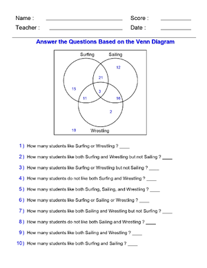 Grade 7 - Sets and Venn Diagrams (Worksheet 1) - Mathematics 7 - Studocu