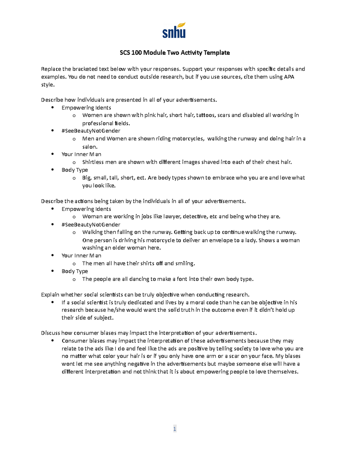 Week 2 assignment - great grade - SCS 100 Module Two Activity Template ...