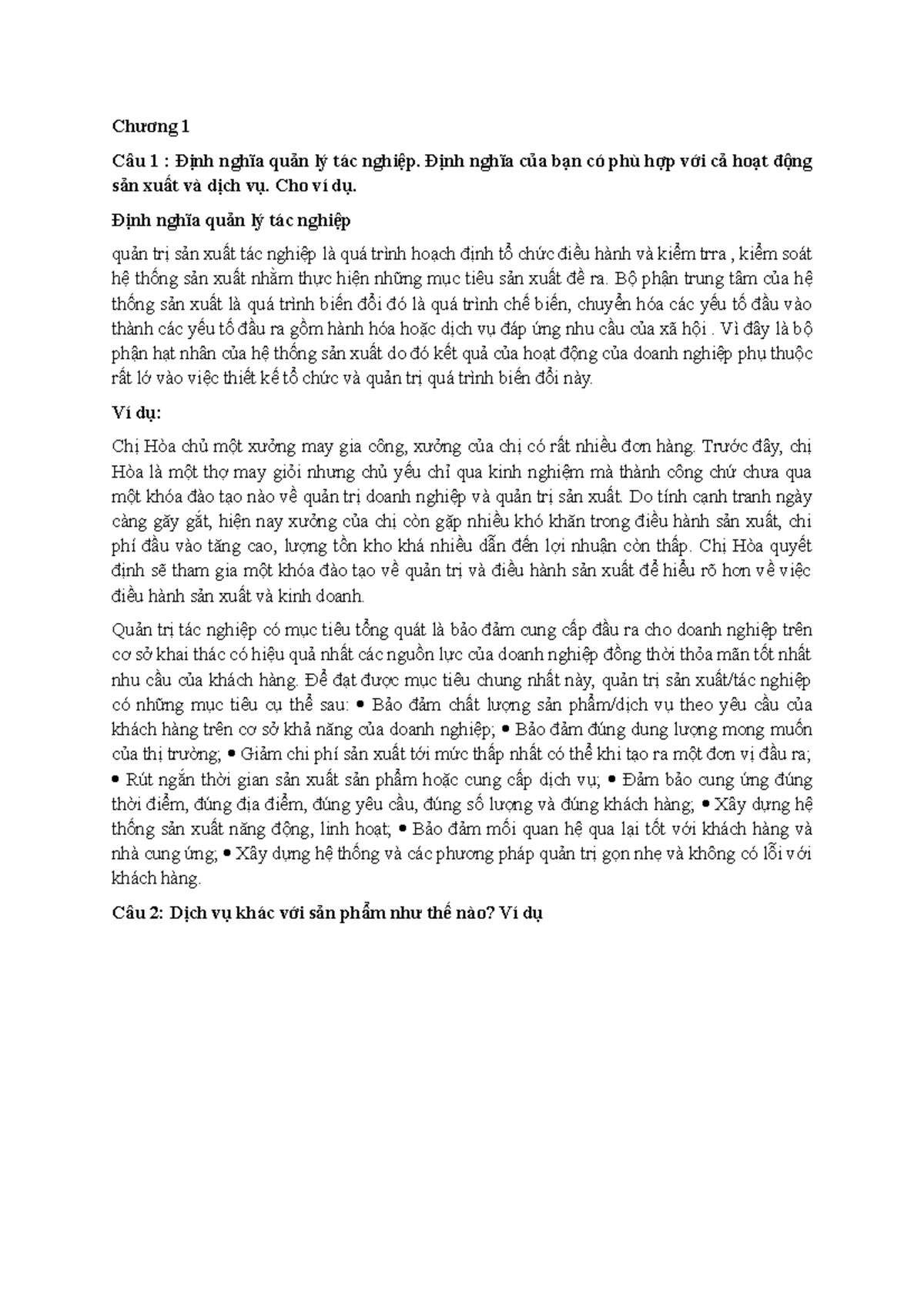 Câu hỏi lý thuyết - .jghjghj - Chương 1 Câu 1 : Định nghĩa quản lý tác ...