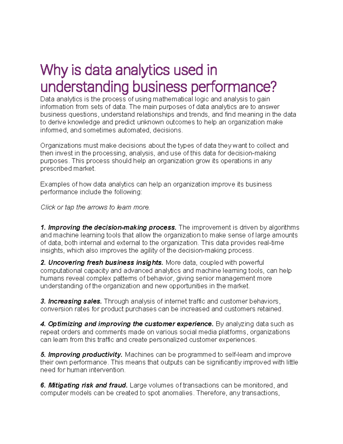 Why is data analytics used in understanding business performance - Why ...