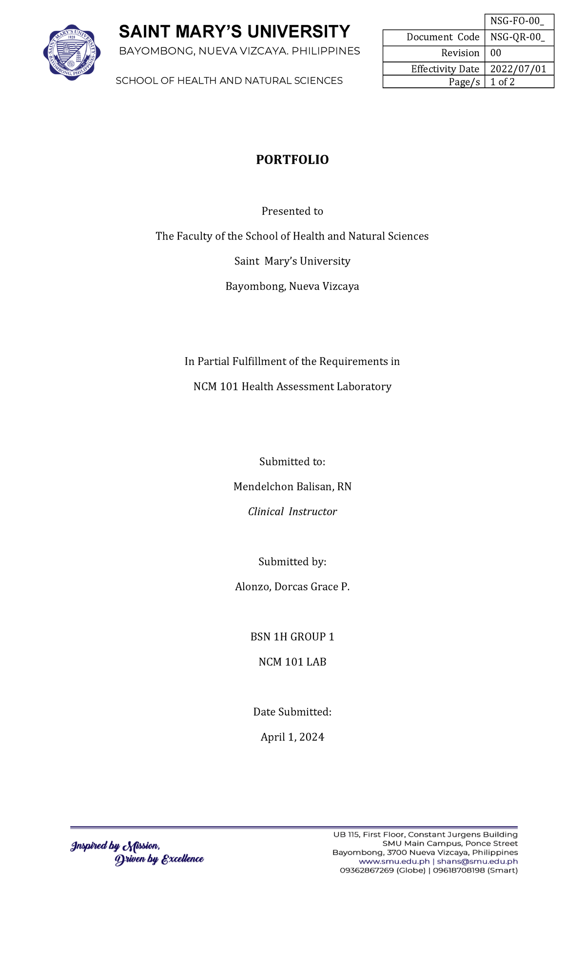 HA Portfolio Thorax Lungs - SAINT MARY’S UNIVERSITY BAYOMBONG, NUEVA ...