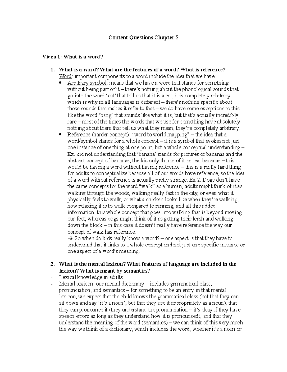 Content Questions Chapter 5 - What is a word? What are the features of ...