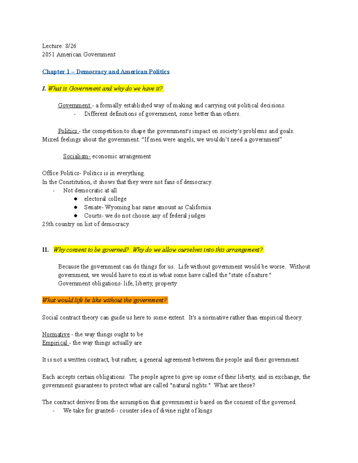 POLI 2051 Chapter 1 notes - Lecture: 8/ 2051 American Government ...