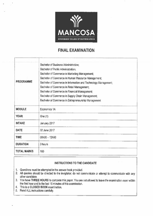 Study notes for Mancosa - Intro to Bus Man KCQ Example The Market and ...