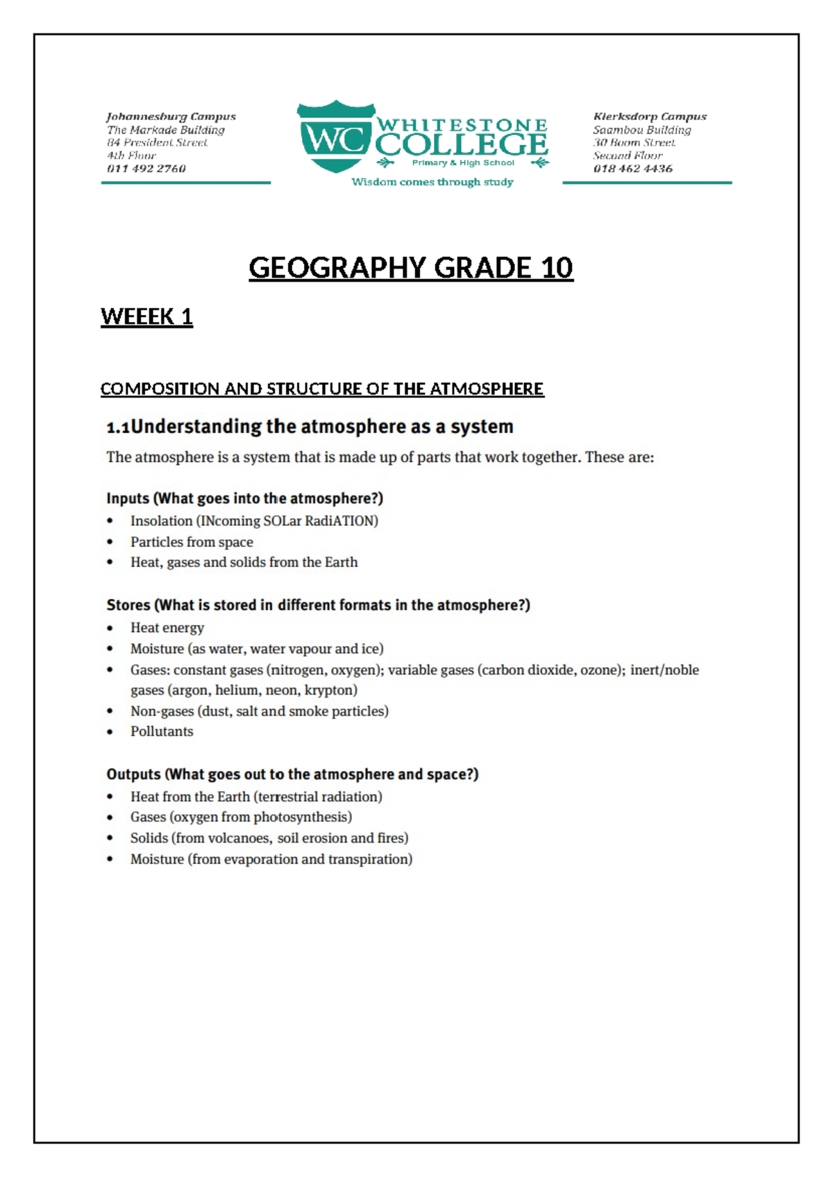 Geography Grade 10 Notes WEEK 1 - GEOGRAPHY GRADE 10 WEEEK 1 ...