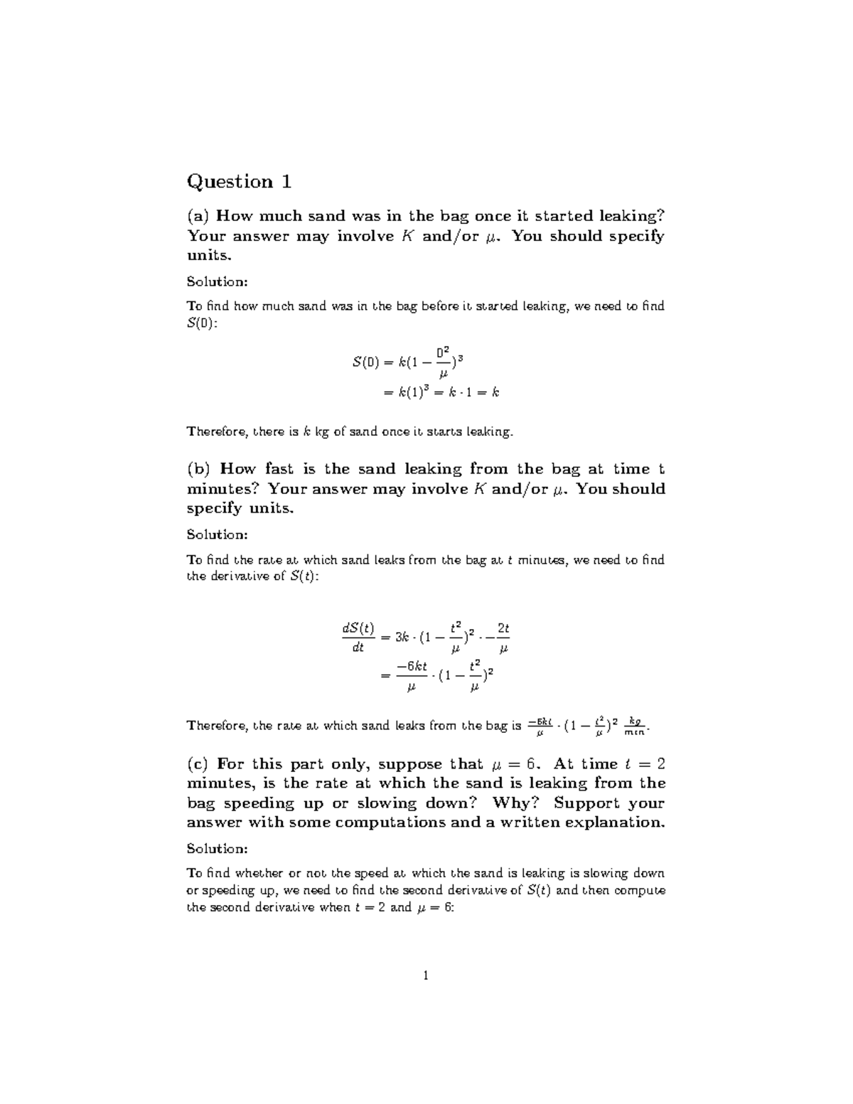 Homework Assignment 6 Question 1 - Question 1 (a) How much sand was in ...