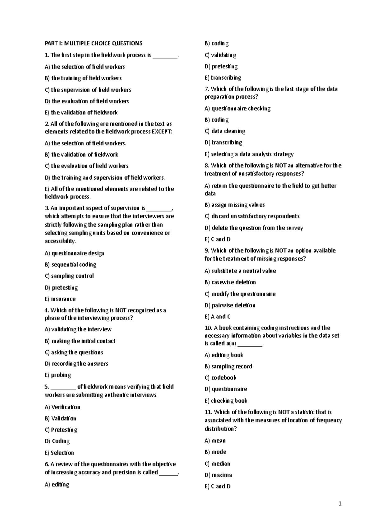 SMA - Example - sma final - PART I: MULTIPLE CHOICE QUESTIONS The first ...