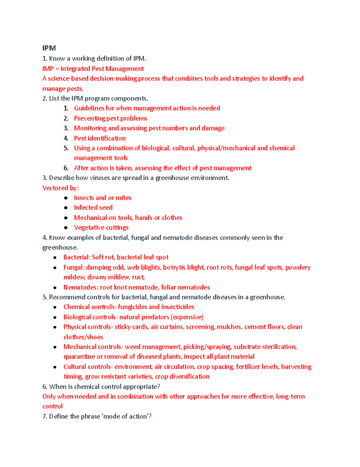 Exam 4 - Filled out study guide HORT100 Exam 4 - IPM 1. Know a working definition of IPM. IMP ...
