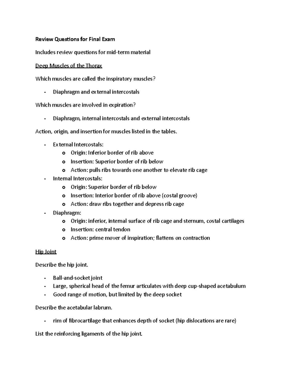 Review Questions for Second Half of Course - Review Questions for Final ...