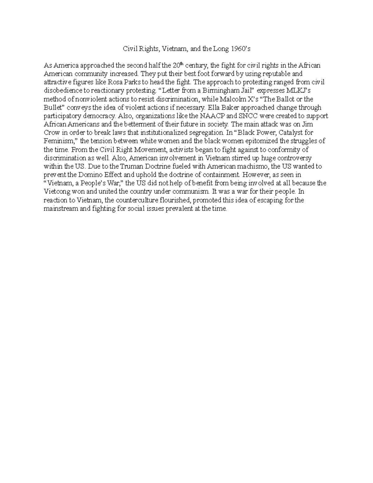 Civil Rights, Vietnam, and the 1960's - Civil Rights, Vietnam, and the ...