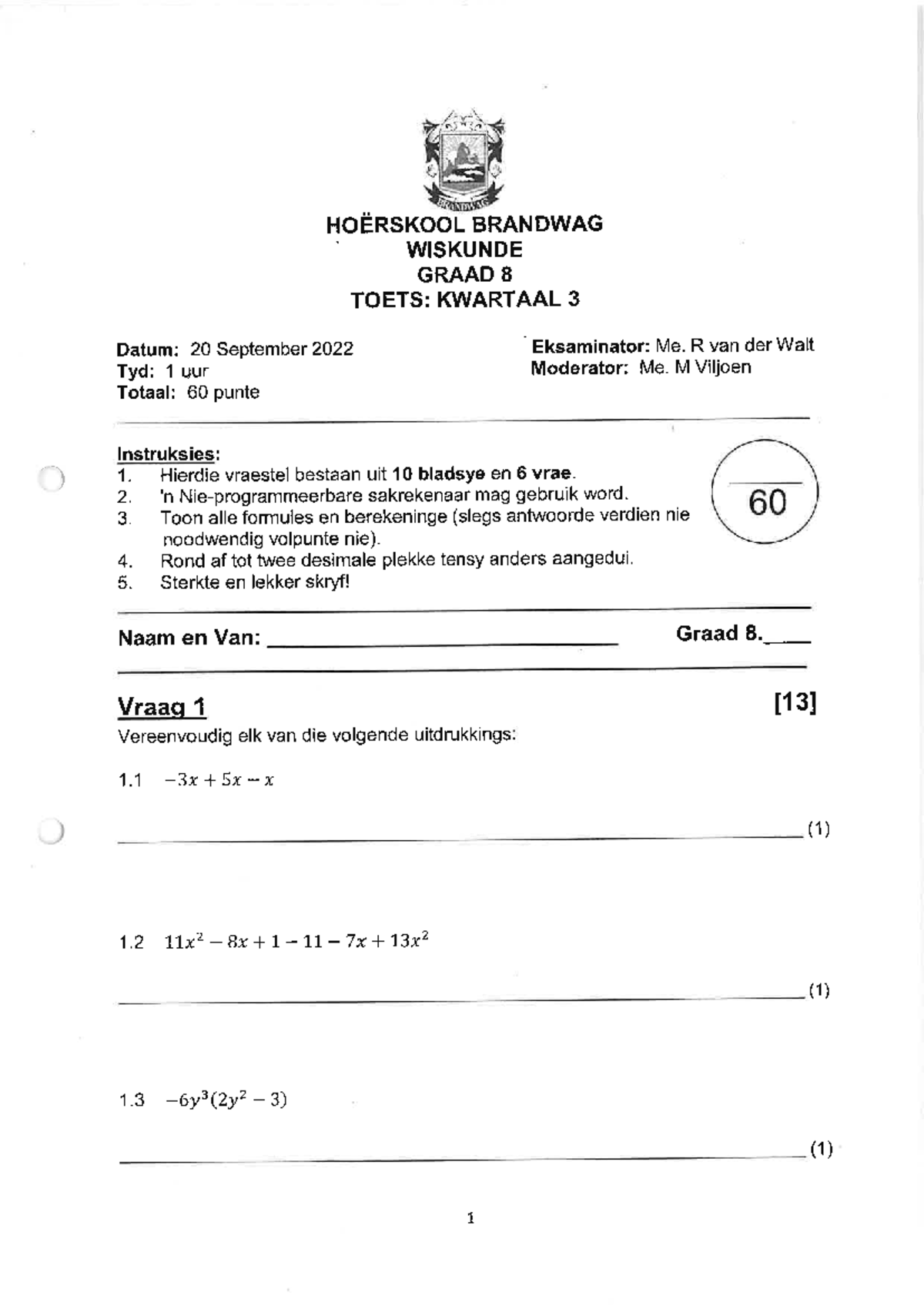 Graad 8 Wisk - maths grade 8 - BRANDWAGE HOERSKOOL BRANDWAG WISKUNDE ...