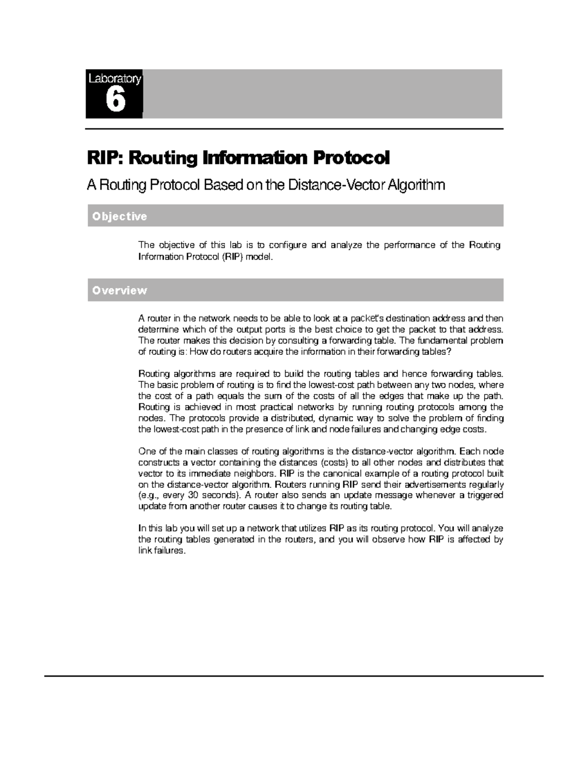 Lab6 - Laboratory 6 RIP: Routing Information Protocol A Routing Protocol Based on the - Studocu