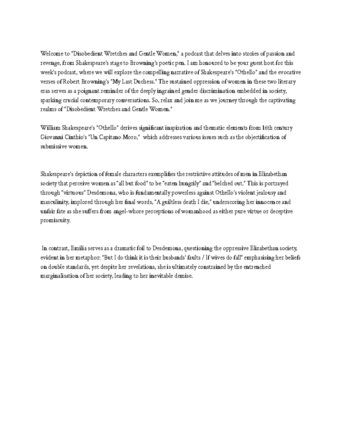 English script for podcast in regards to Othello - Welcome to ...