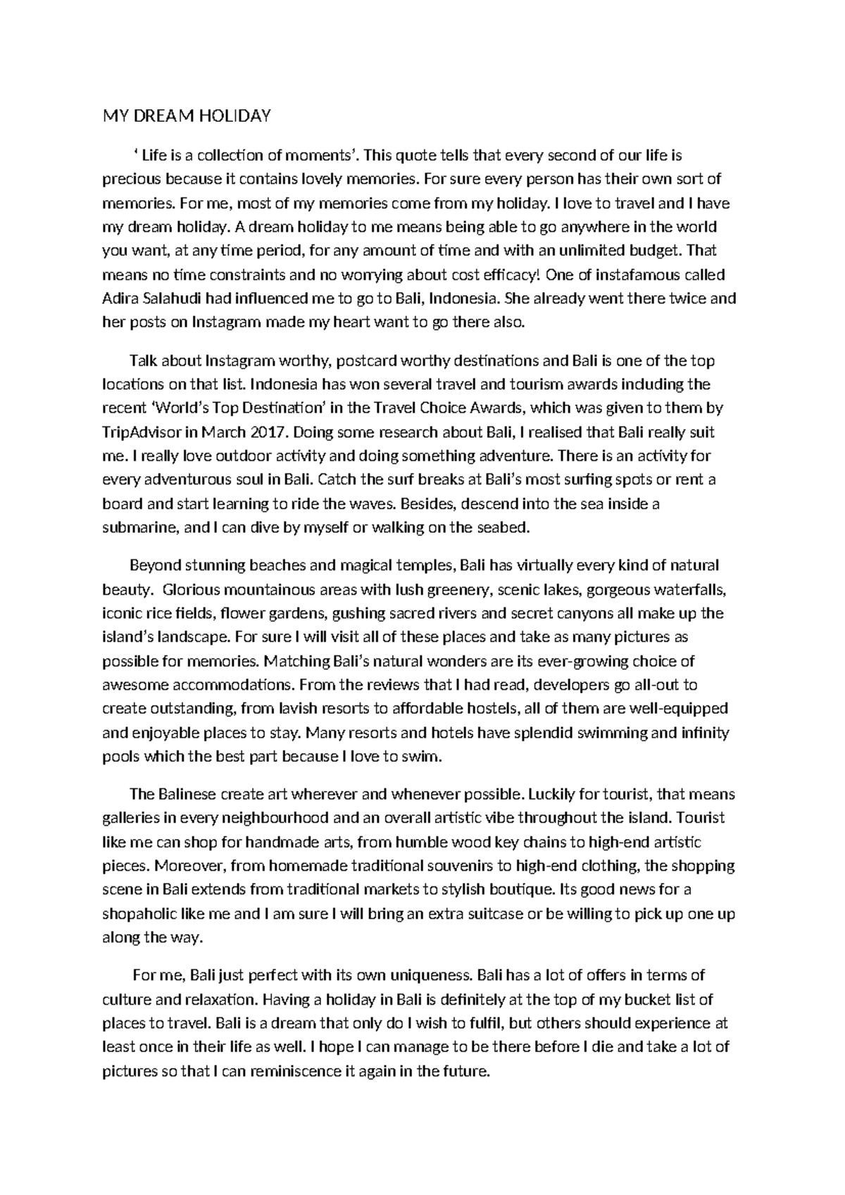 MY Dream Holiday - MY DREAM HOLIDAY ‘ Life is a collection of moments ...