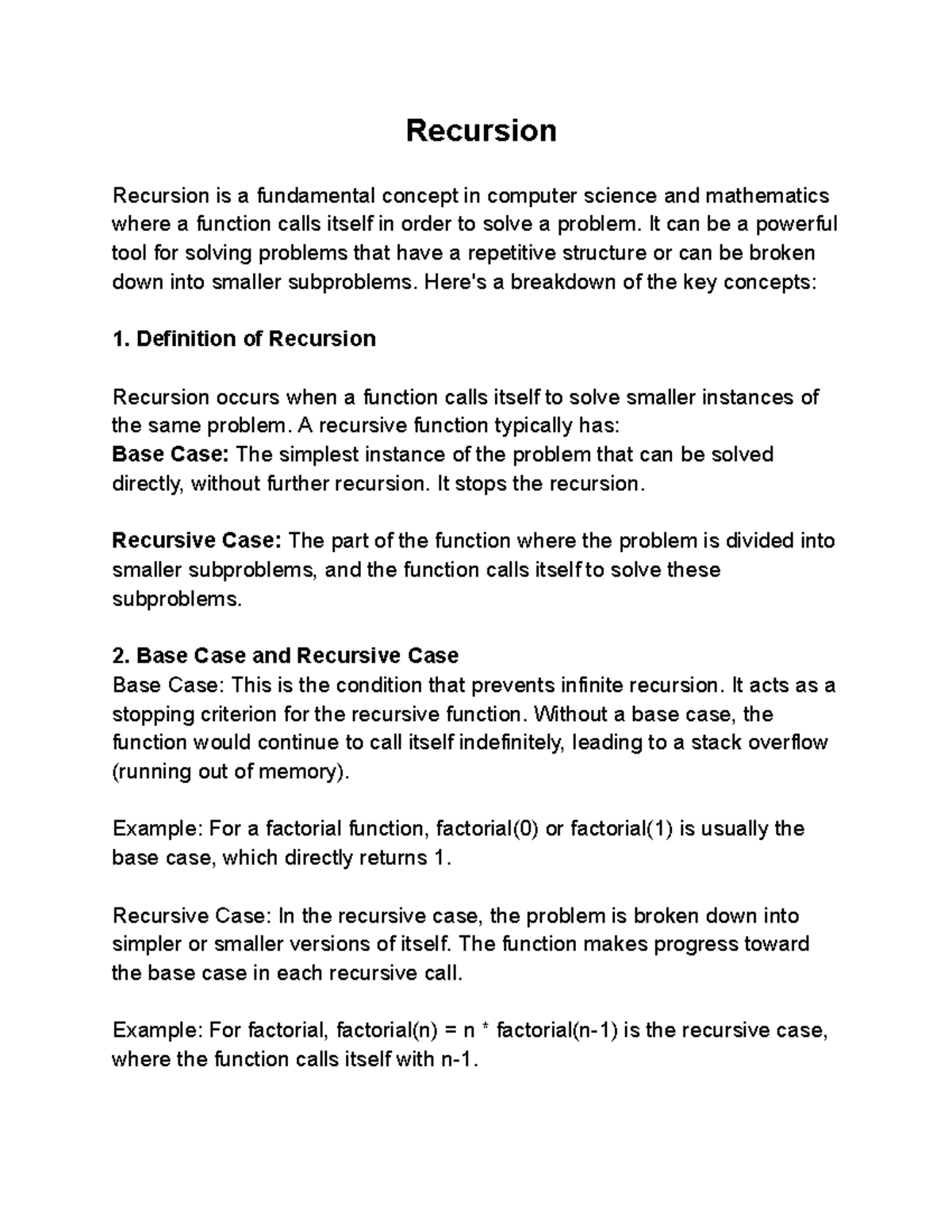 Recursion - python - Recursion Recursion is a fundamental concept in computer science and - Studocu