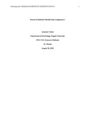 Identification Assignment 2 - Sarah Jordan PSYC 313 Research Methods Identification Assignment 2 ...