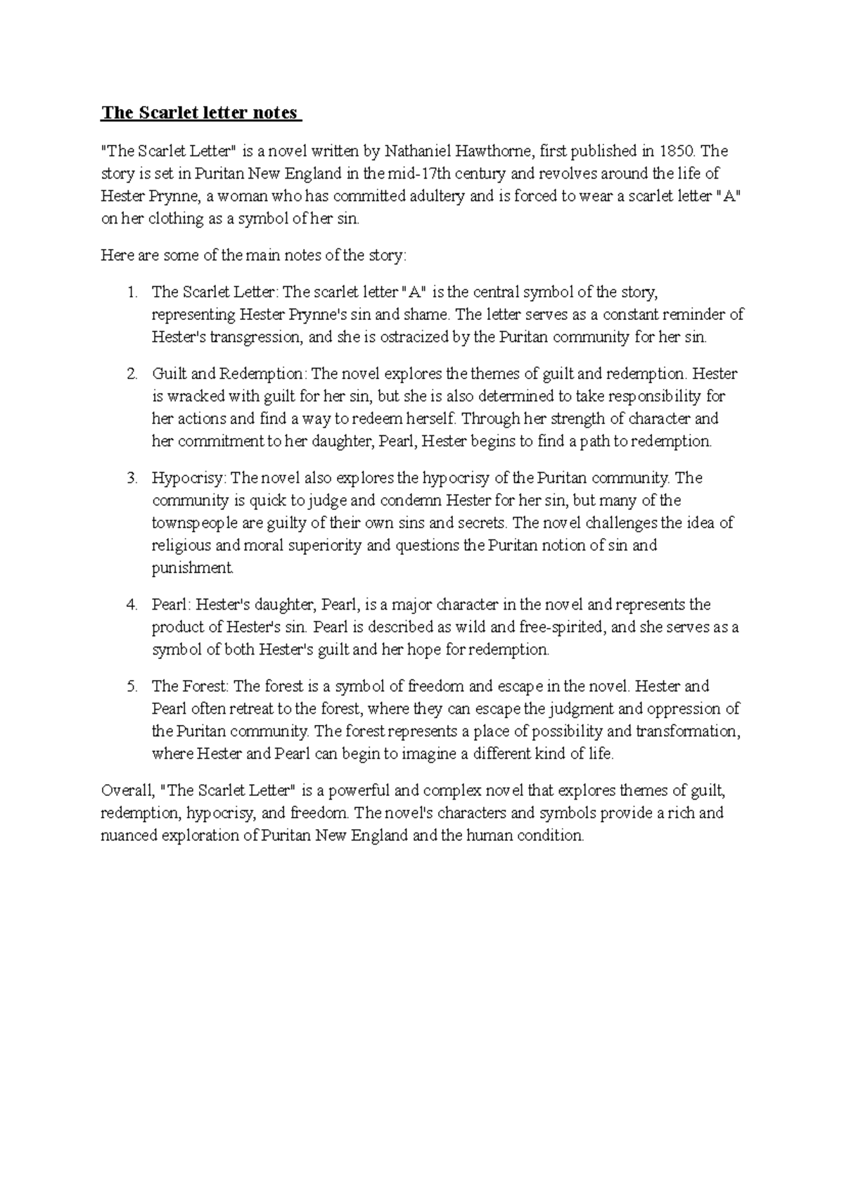 The scarlet letter notes - The Scarlet letter notes "The Scarlet Letter ...