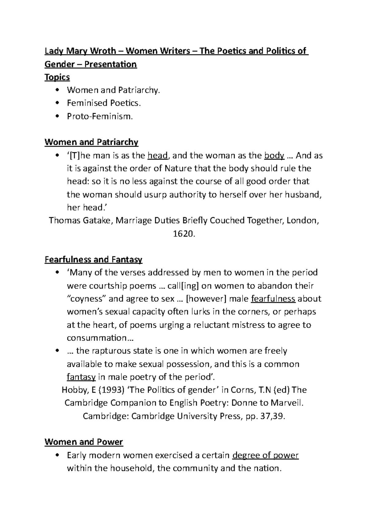 Lady Mary Wroth Women Writers The Poetics and Politics of Gender - Studocu