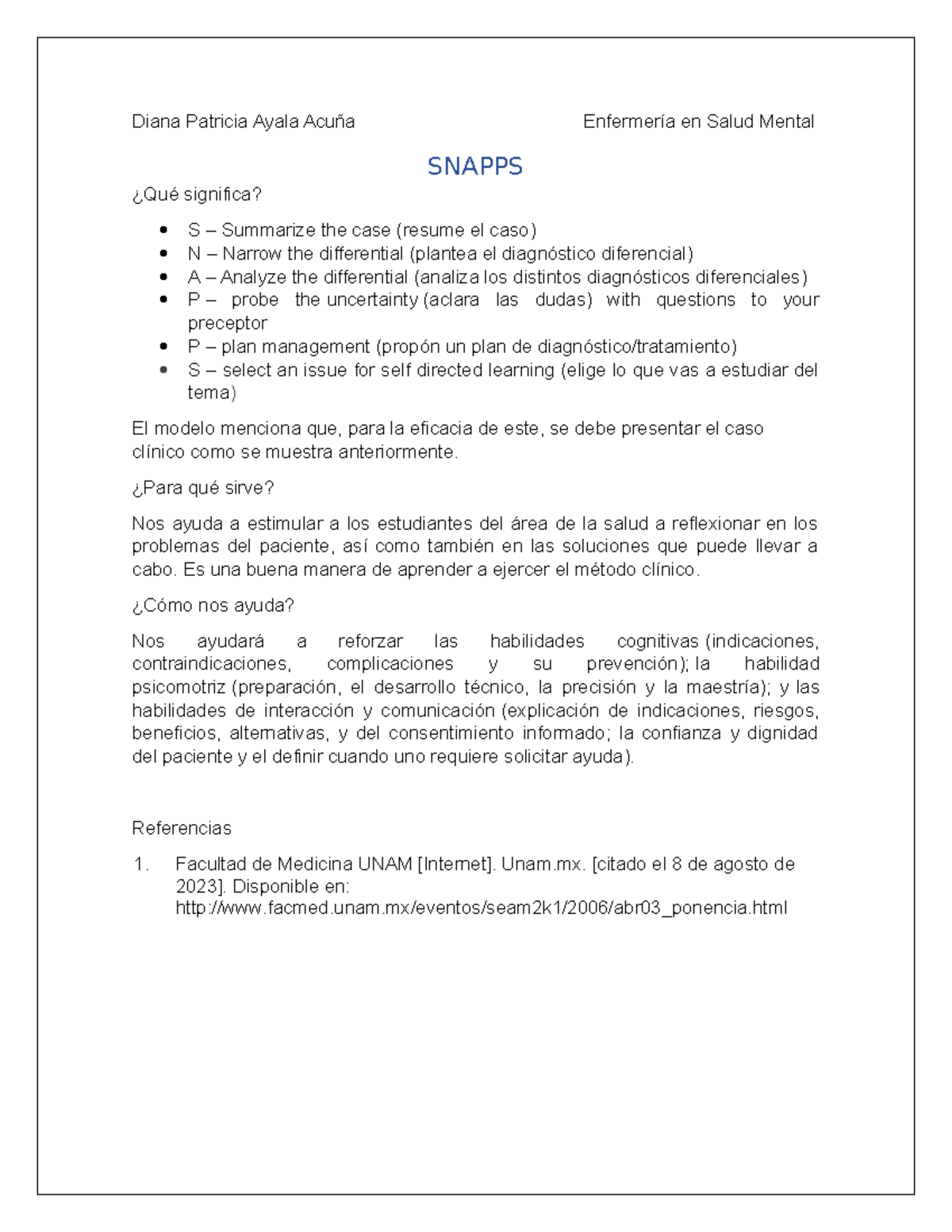 Snapps - Tarea - Diana Patricia Ayala Acuña Enfermería en Salud Mental ...