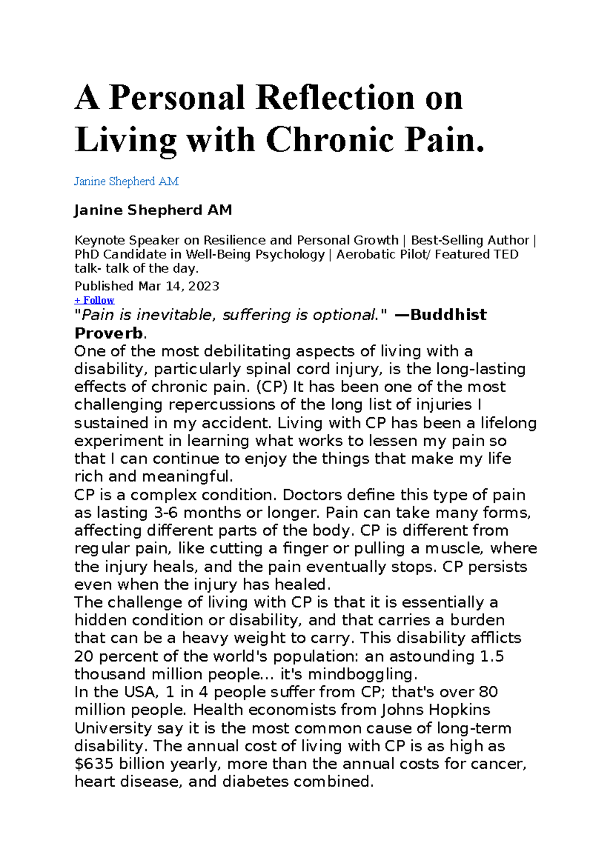 A Personal Reflection on Living with Chronic Pain - Janine Shepherd AM ...