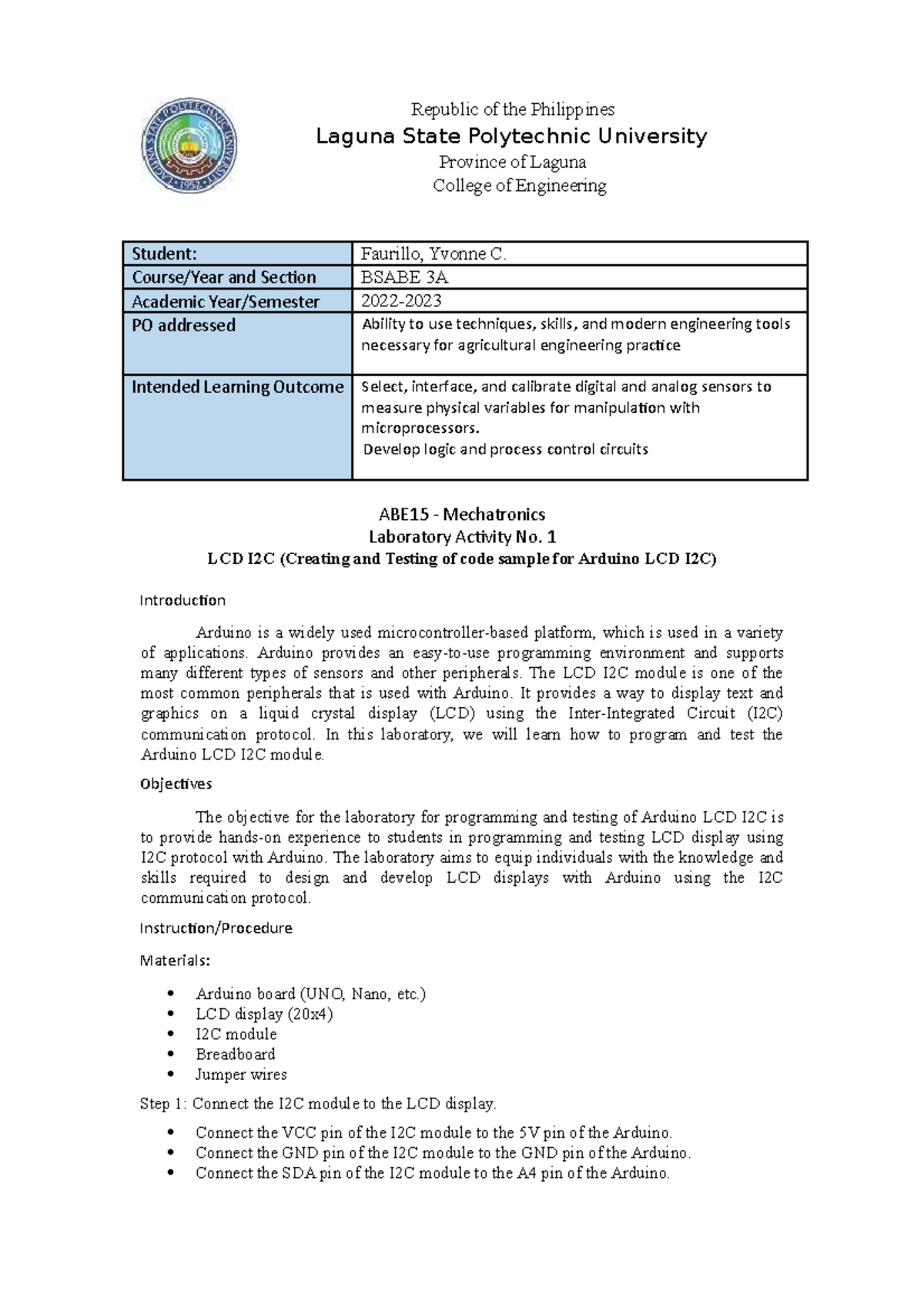 Faurillo Yvonne C ABE15-LAB01 activity - Republic of the Philippines ...