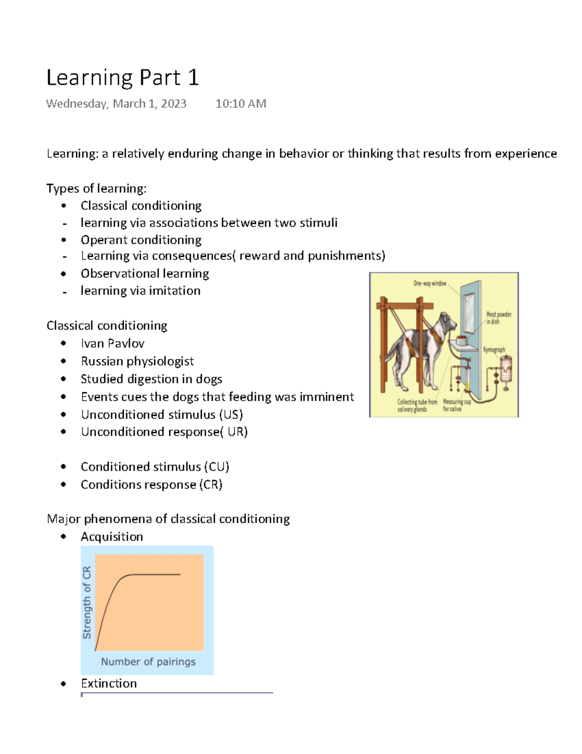 Learning Part 1 - Learning: a relatively enduring change in behavior or thinking that results ...