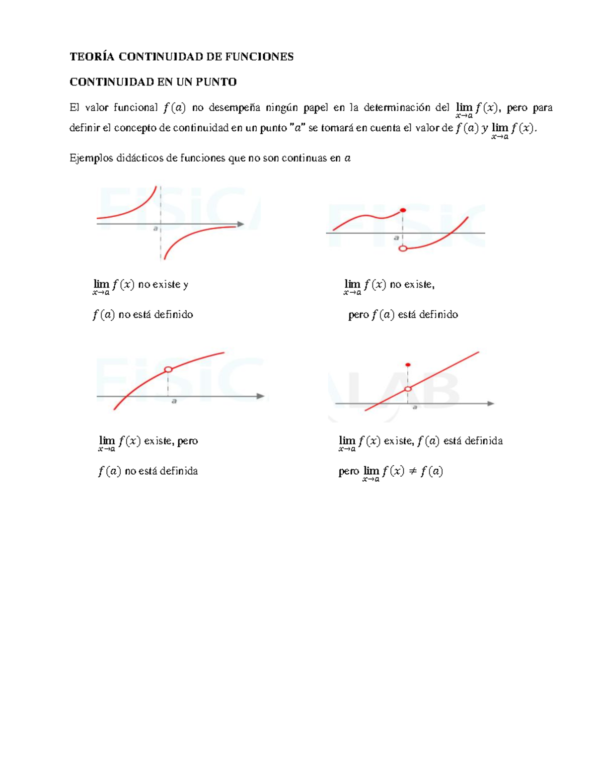 Teoría Continuidad DE Funciones - TEORÍA CONTINUIDAD DE FUNCIONES ...