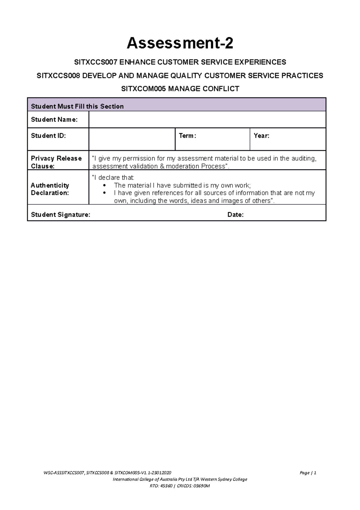 Assessment-Task-2 - assignement - Assessment- SITXCCS007 ENHANCE CUSTOMER SERVICE EXPERIENCES ...
