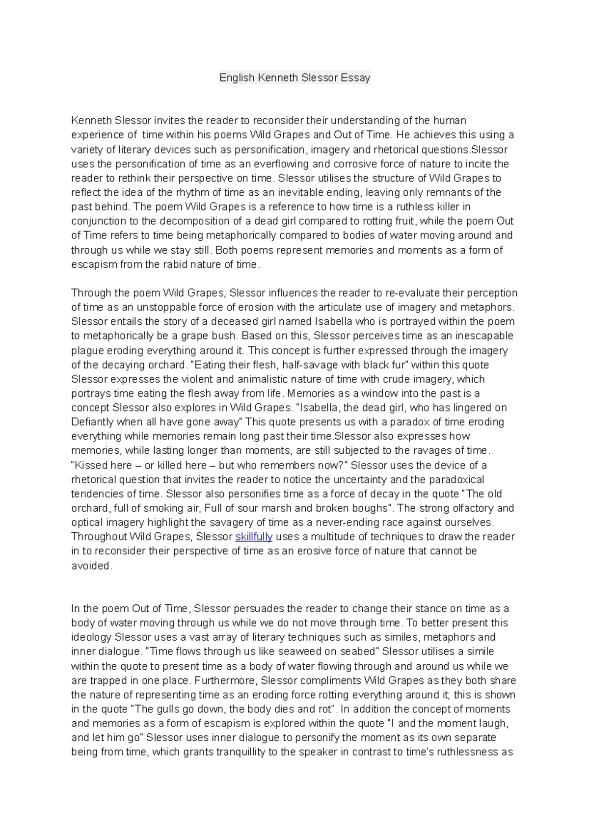 English Slessor essay (B) - English Kenneth Slessor Essay Kenneth ...