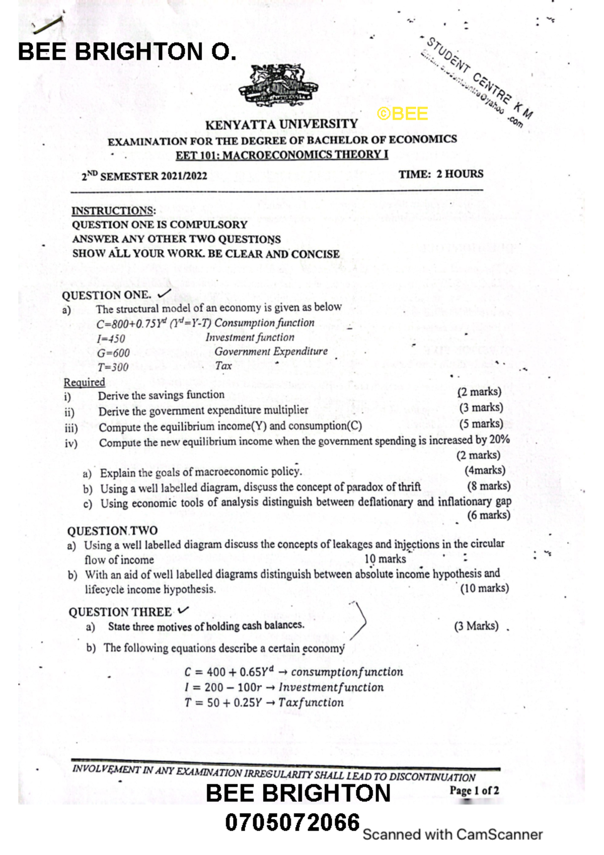 EET101 Past Papers - Very helpful for revision - Economics Theory ...