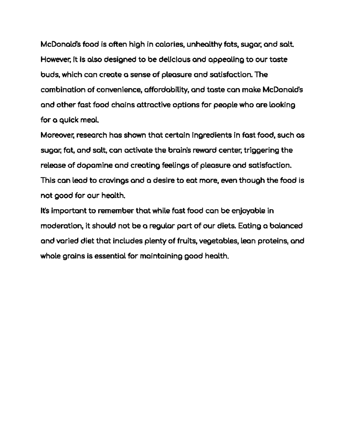 Unhealthy fast food addiction - ENGL 1005 - Studocu