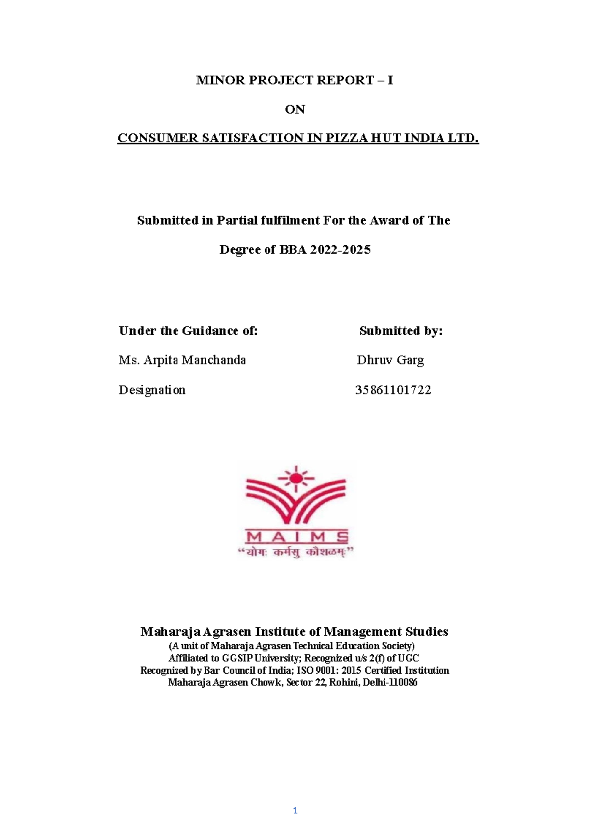 Minor project report of dhruv garg - MINOR PROJECT REPORT – I ON ...