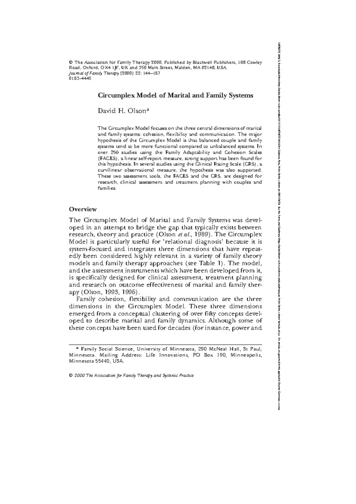 Journal of Family Therapy - 2008 - Olson - Circumplex Model of Marital ...