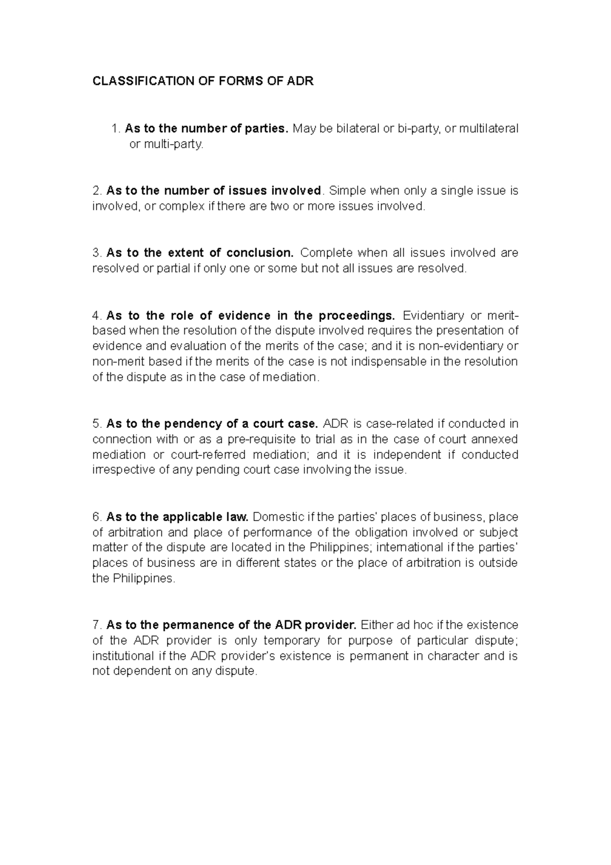 Topic 3- Classification OF Forms OF ADR - CLASSIFICATION OF FORMS OF ...