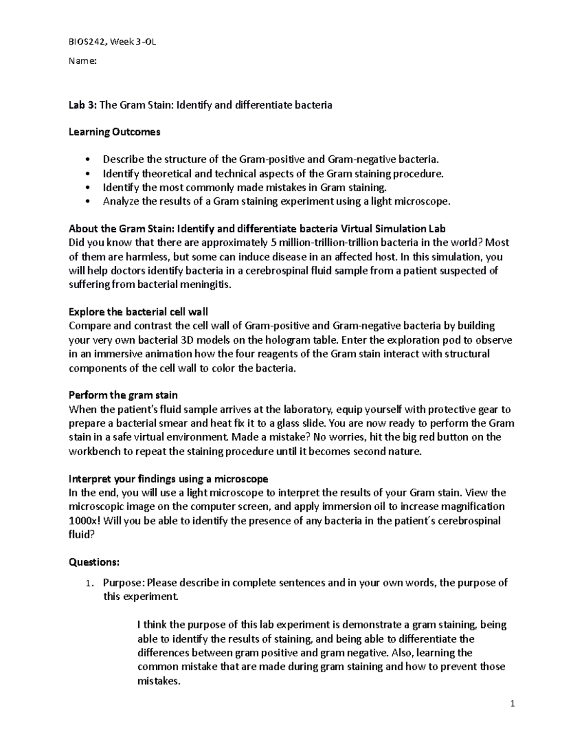 Lab 3 micro - BIOS-242 - Chamberlain University - Studocu