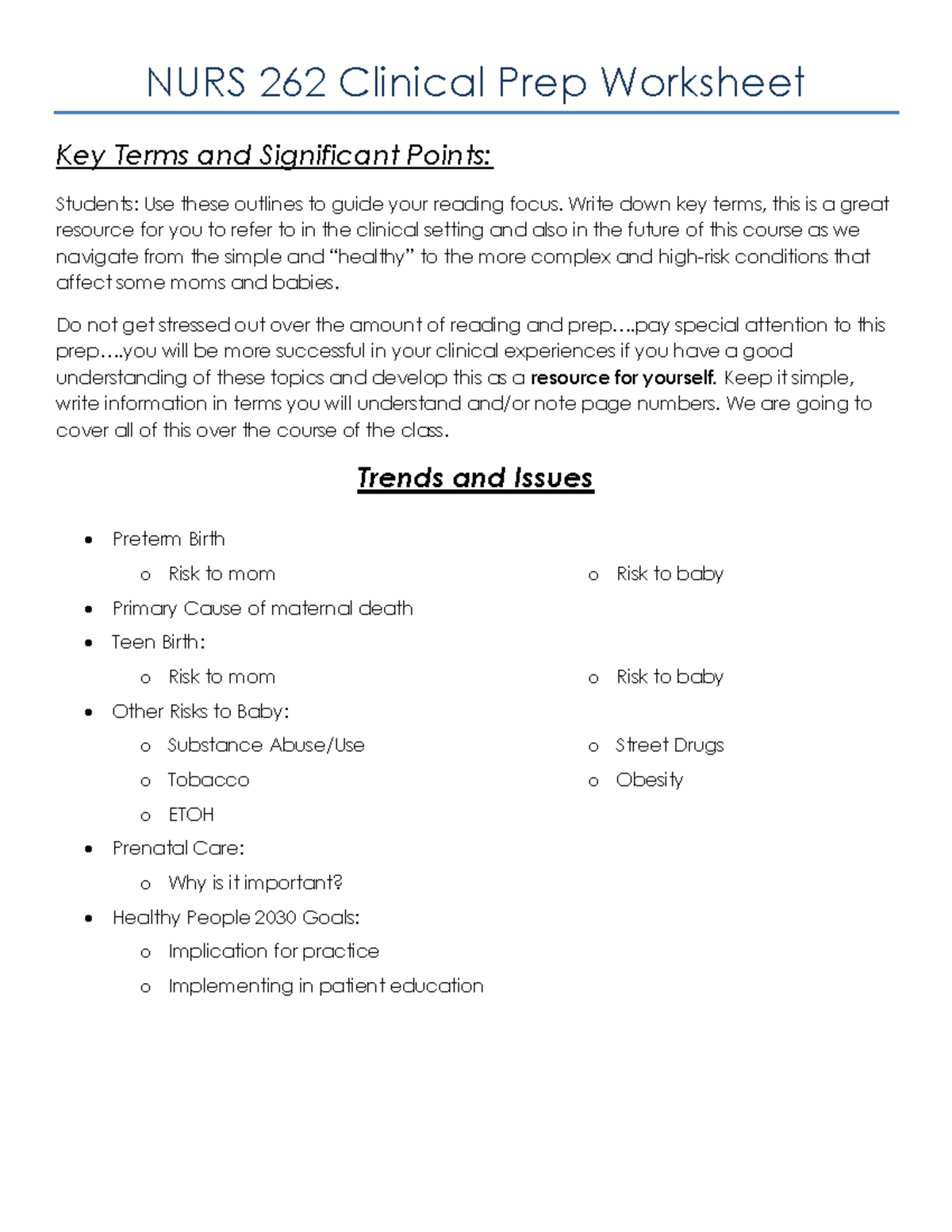 Math 121 - Math 121 - NURS 262 Clinical Prep Worksheet Key Terms and ...