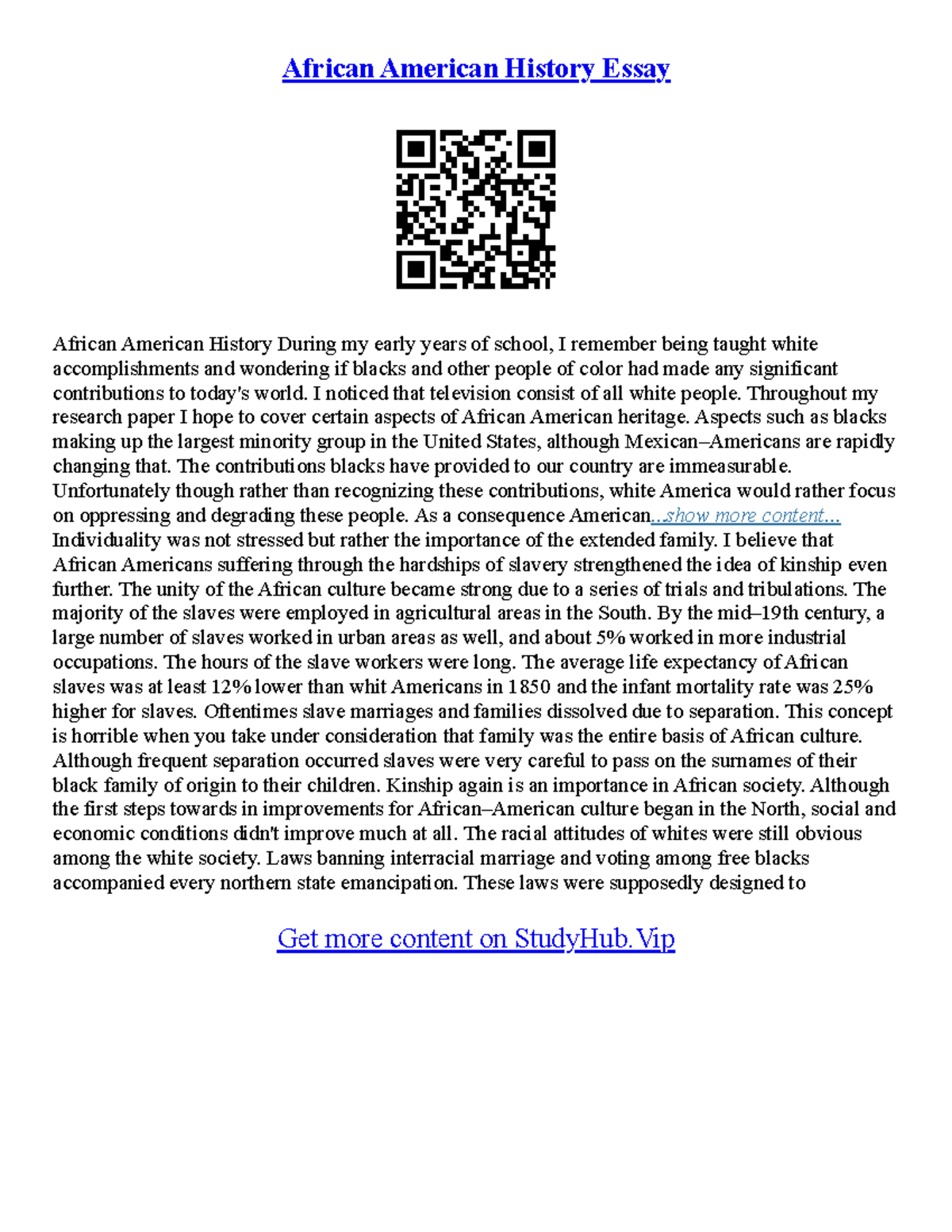African American History Essay - African American History Essay African ...