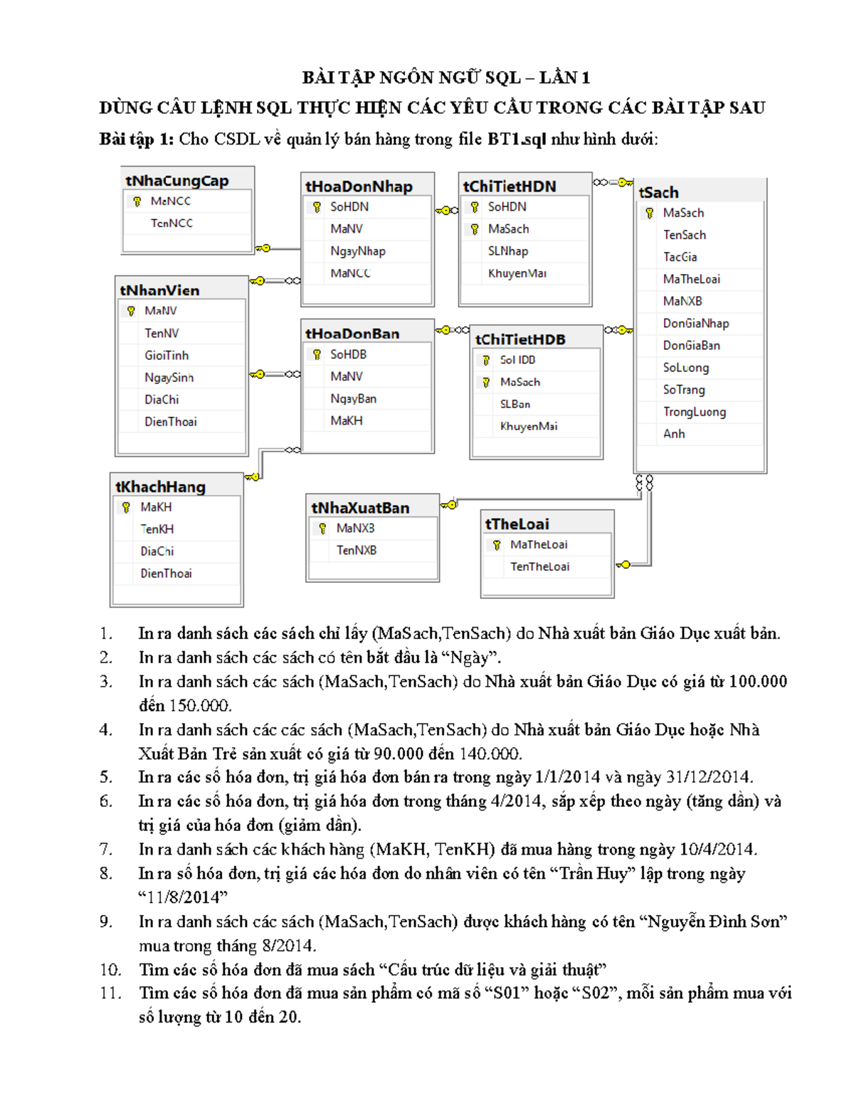 Bt Sql Qlban Sach Quản Lý Sách Truy Vấn BÀi T¾p NgÔn NgỮ Sql LẦn