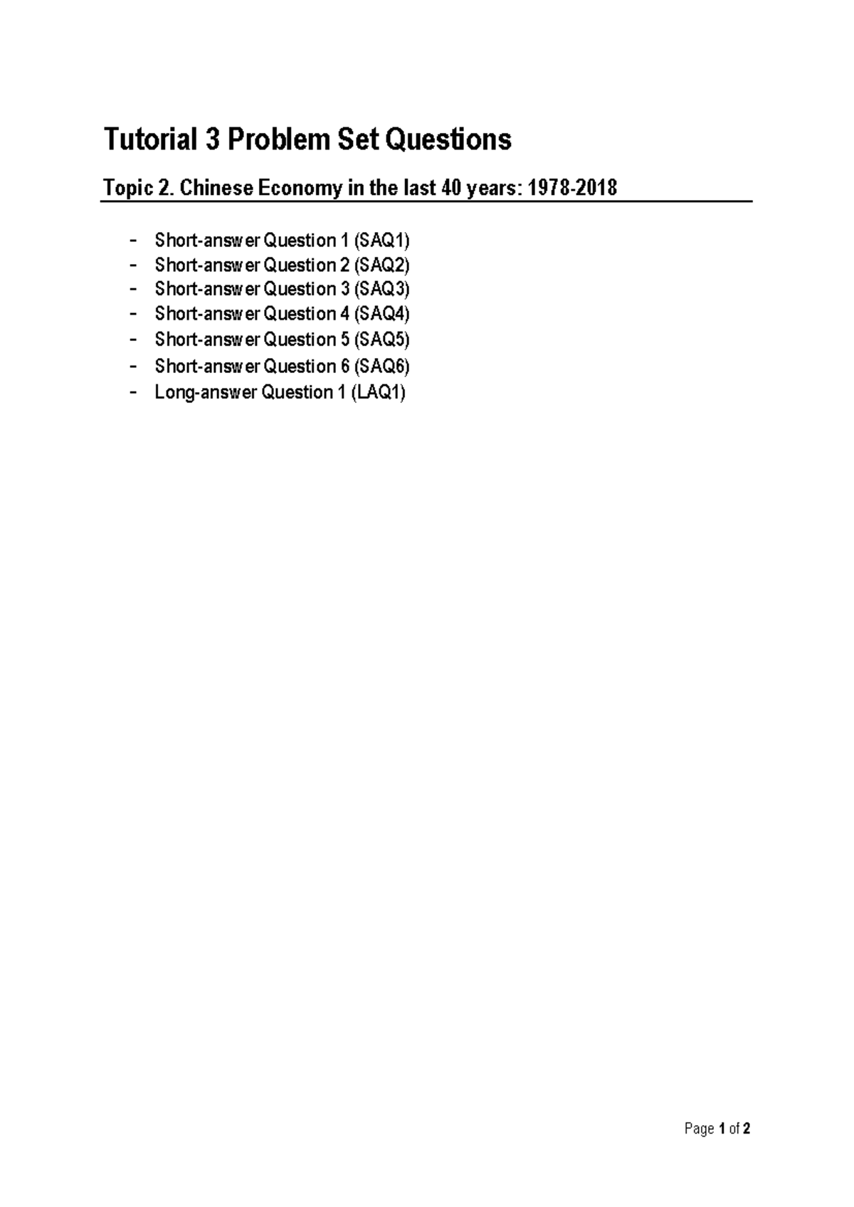 Tutorial 3 - Questions - 1111 - ACF1100 - Page 1 of 2 Tutorial 3 Problem Set Questions Topic 2 ...