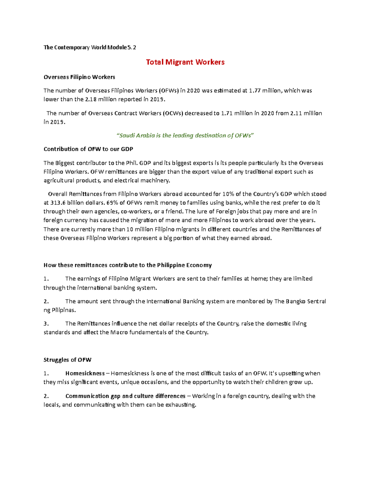 TCW Module 5.2 Restriction on Migration Thru Globalization - The ...