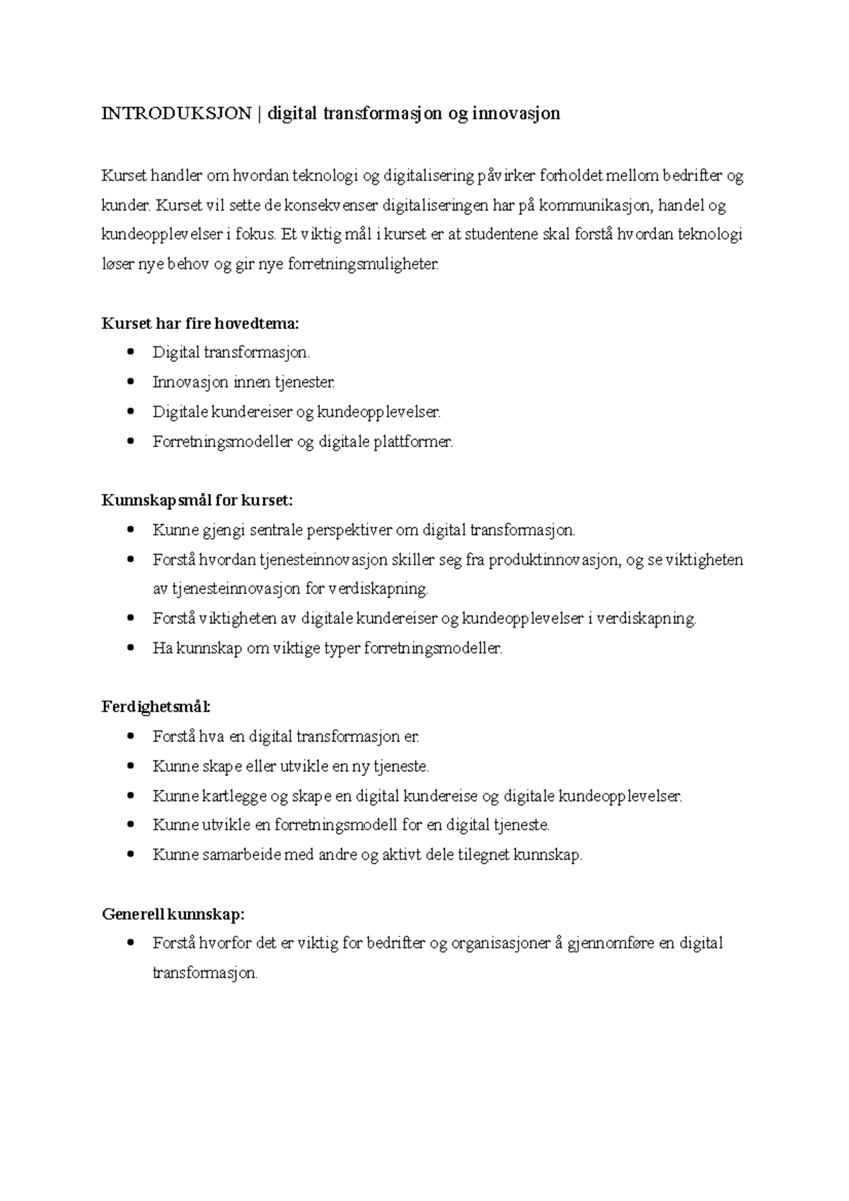 Introduksjon til faget digital transformasjon og innovasjon - DIG 3400 - Studocu