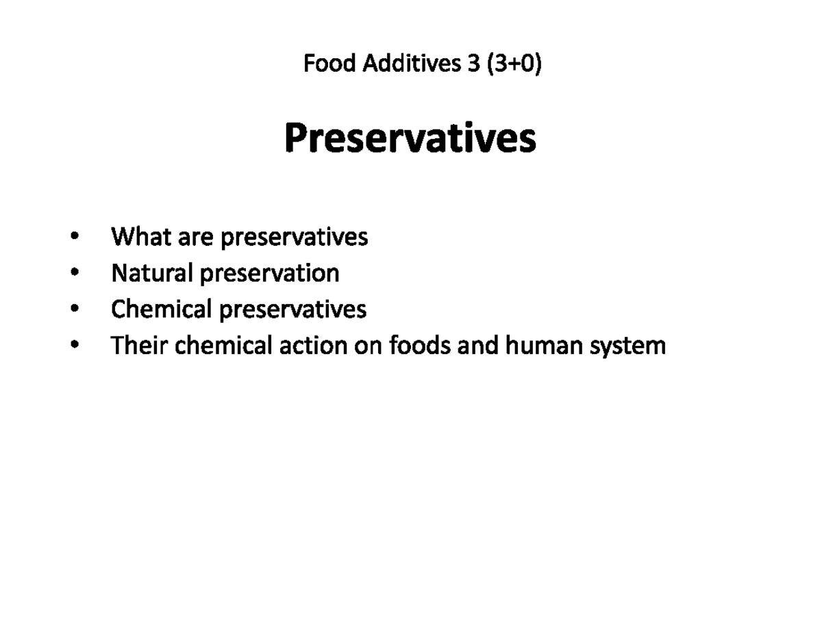 Preservatives 1 - Food Production Management - Studocu