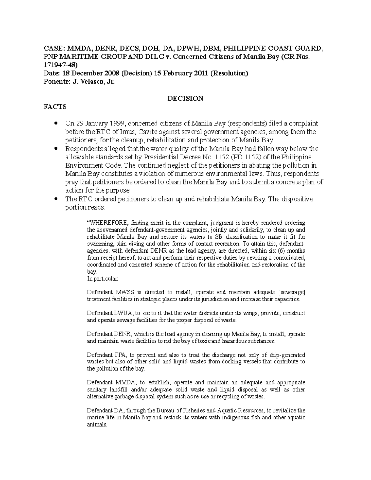 305702265 MMDA v Concerned Citizens of Manila Bay Case Digest - CASE ...