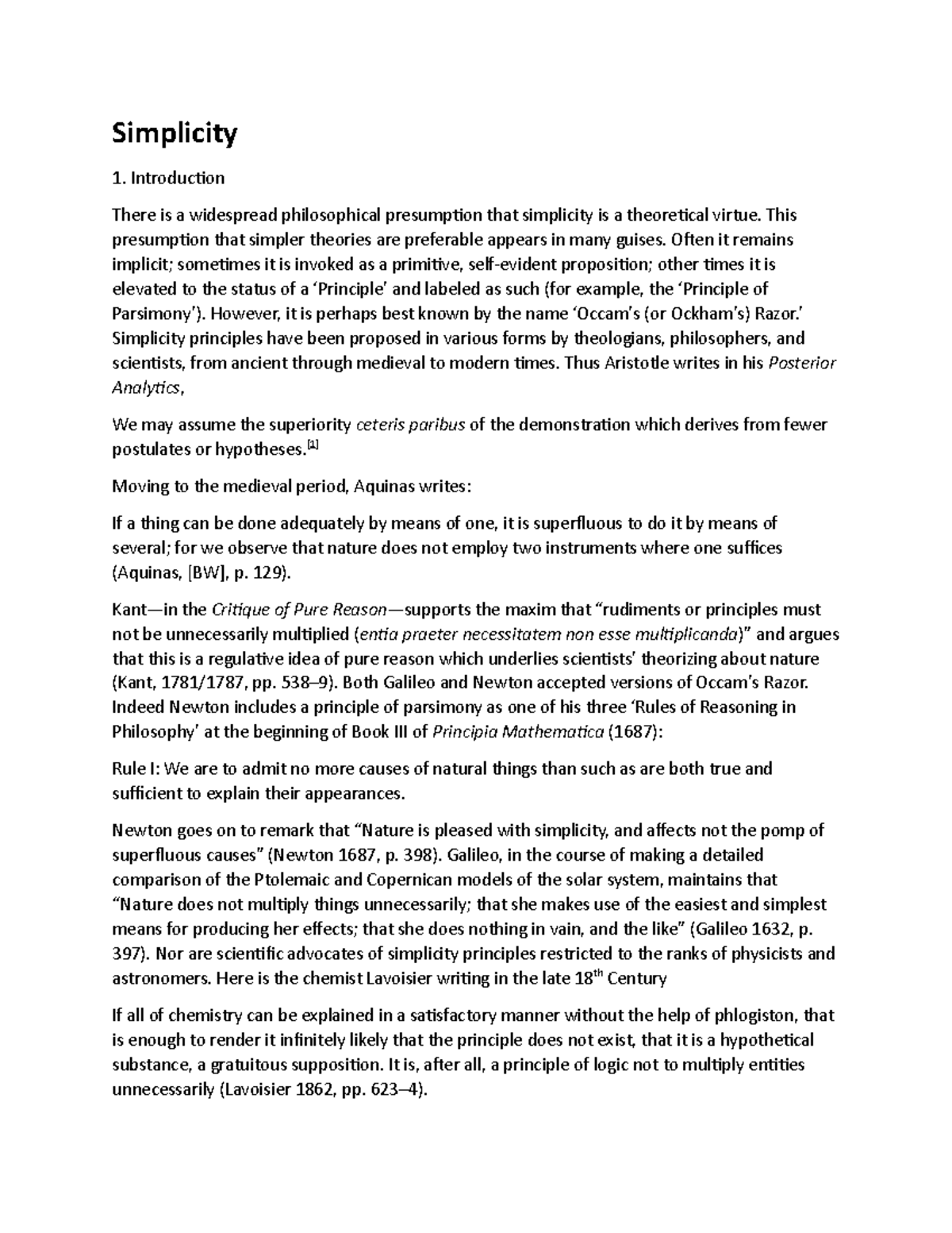 Lecture in Simplicity - Simplicity Introduction There is a widespread ...