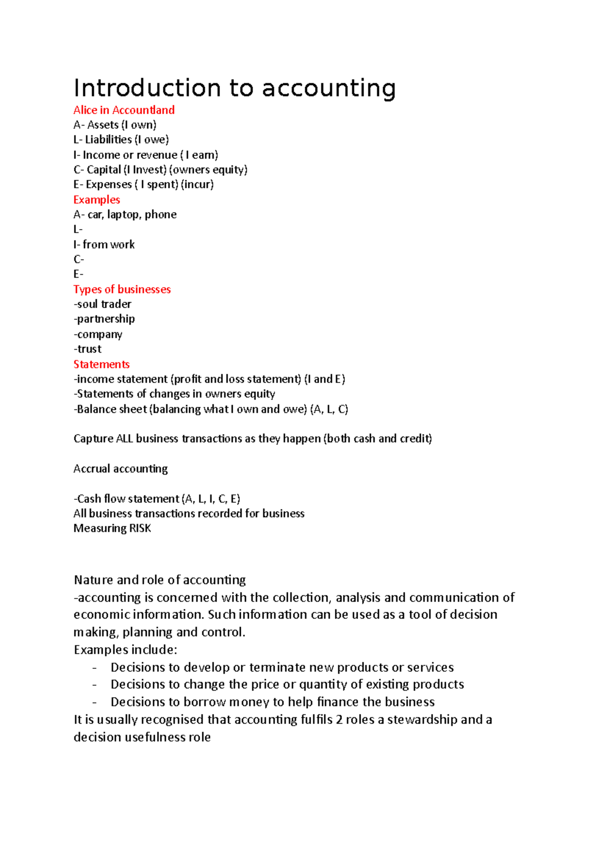 Introduction to accounting - Introduction to accounting Alice in ...