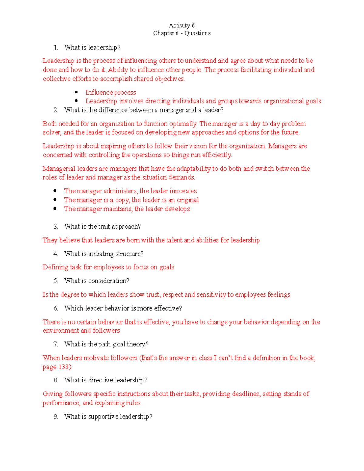 Chapter 6 - Questions - Chapter 6 - Questions What is leadership ...