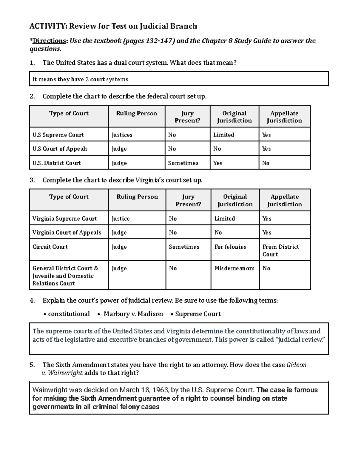 Copy of Your Name- Activity Review for Test on Judicial Branch ...