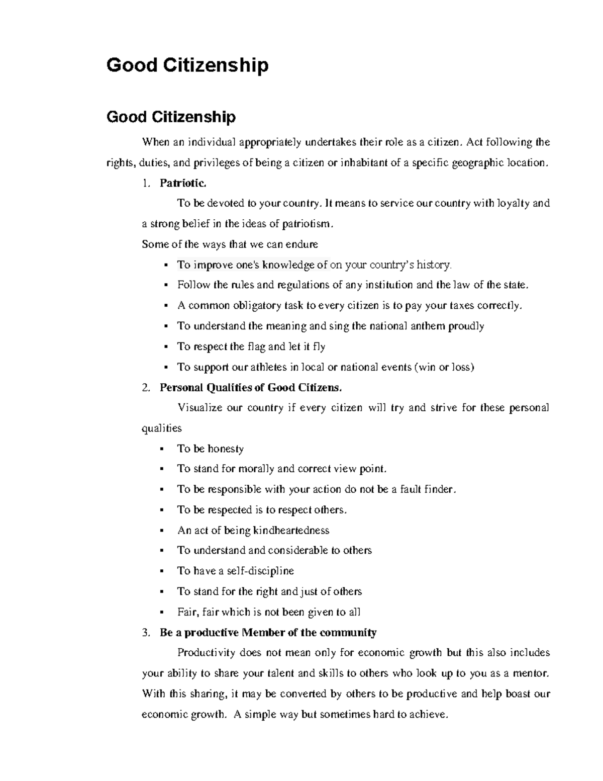 Good-Citizenship - lesson 3 - Good Citizenship Good Citizenship When an ...
