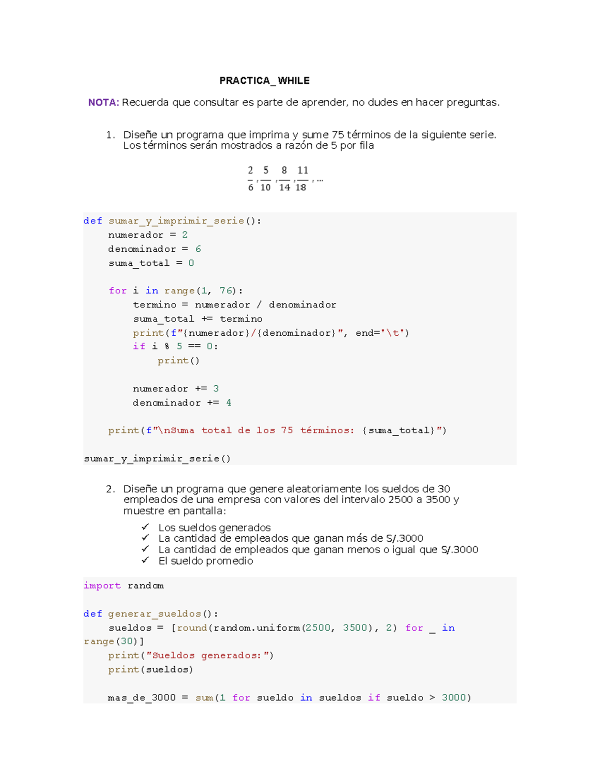 Practica SEM08 - Tarea de desarrollo de ejercicios de Programación ...